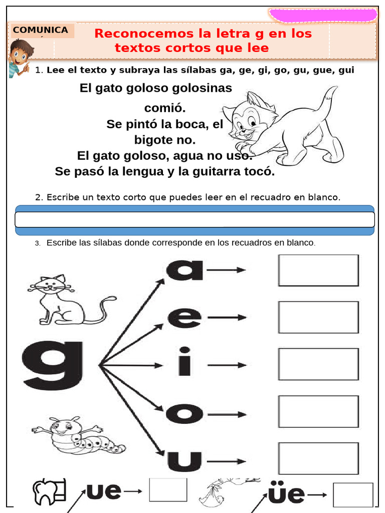 FICHA-COM-Reconocemos-La-Letra-G-en-Los-Textos-Cortos-Que-Lee | PDF