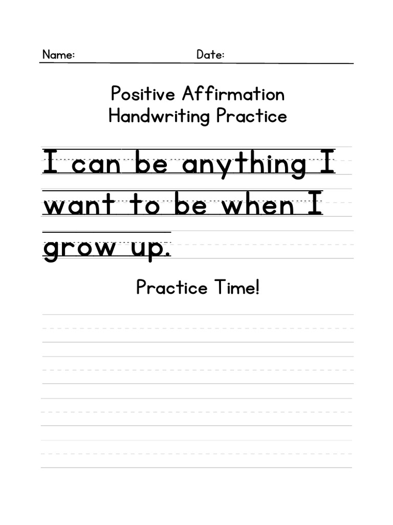 Positive Affirmation Handwriting Practice | PDF