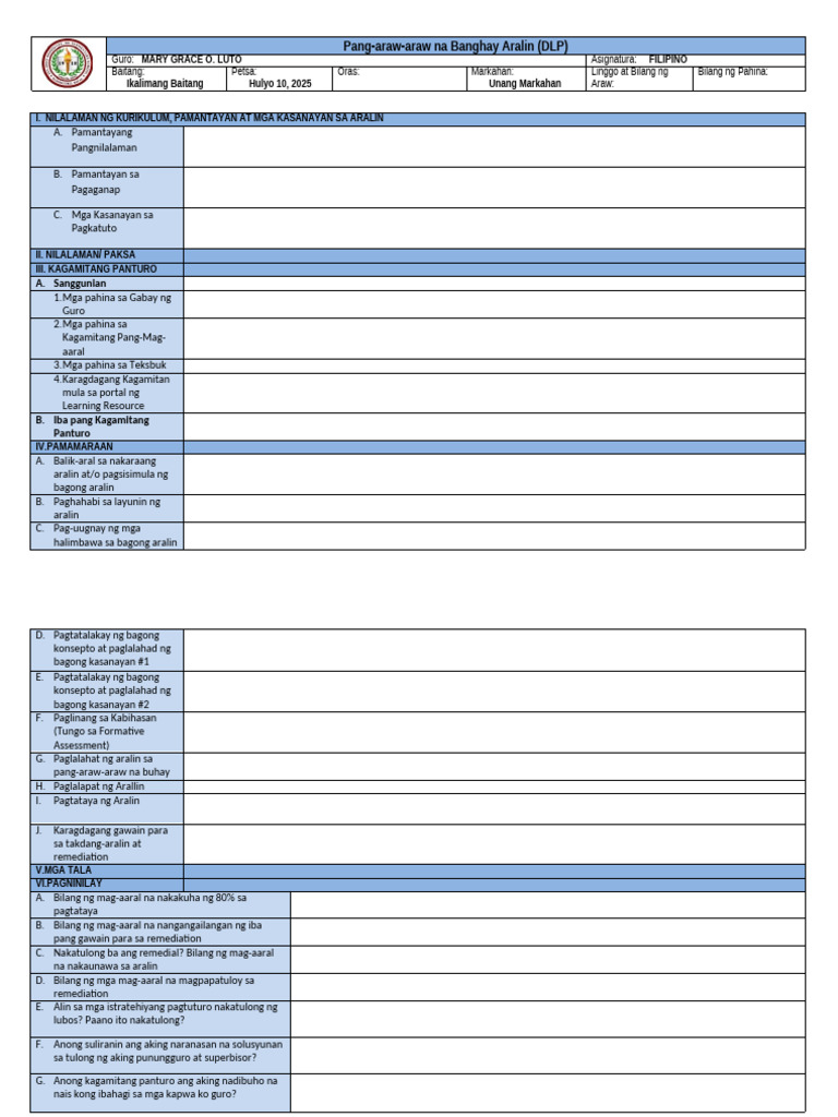 DLP Template - Filipino | PDF