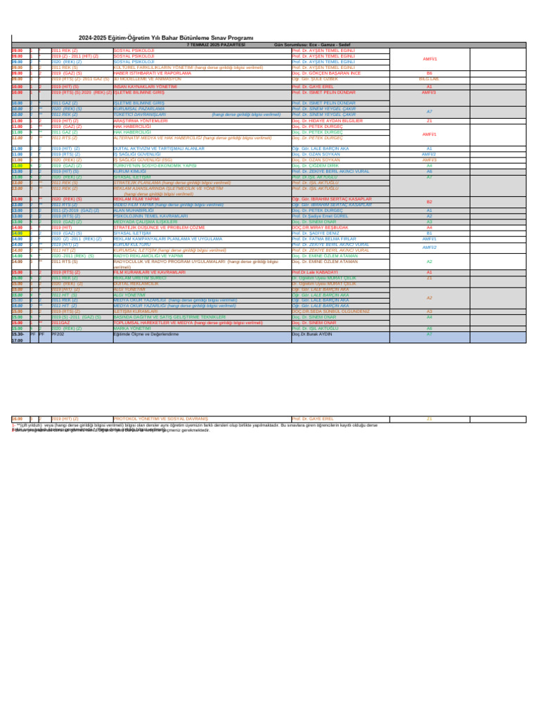 2024-2025-BAHAR_BUTUNLEME_SINAV_PROGRAMI_05_05_2025 | PDF