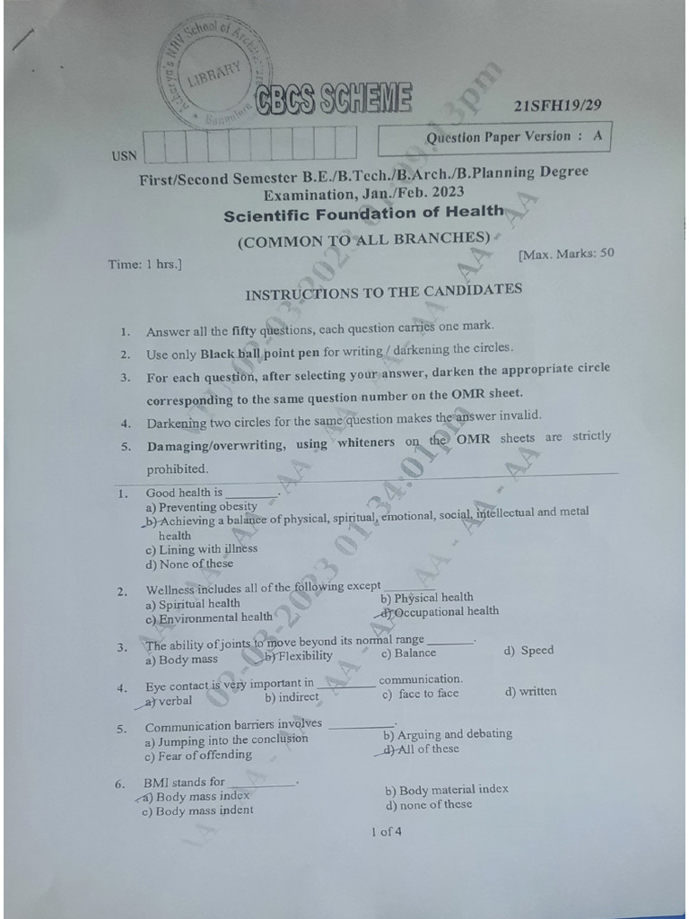 Sfh Question Paper Old-2 | PDF
