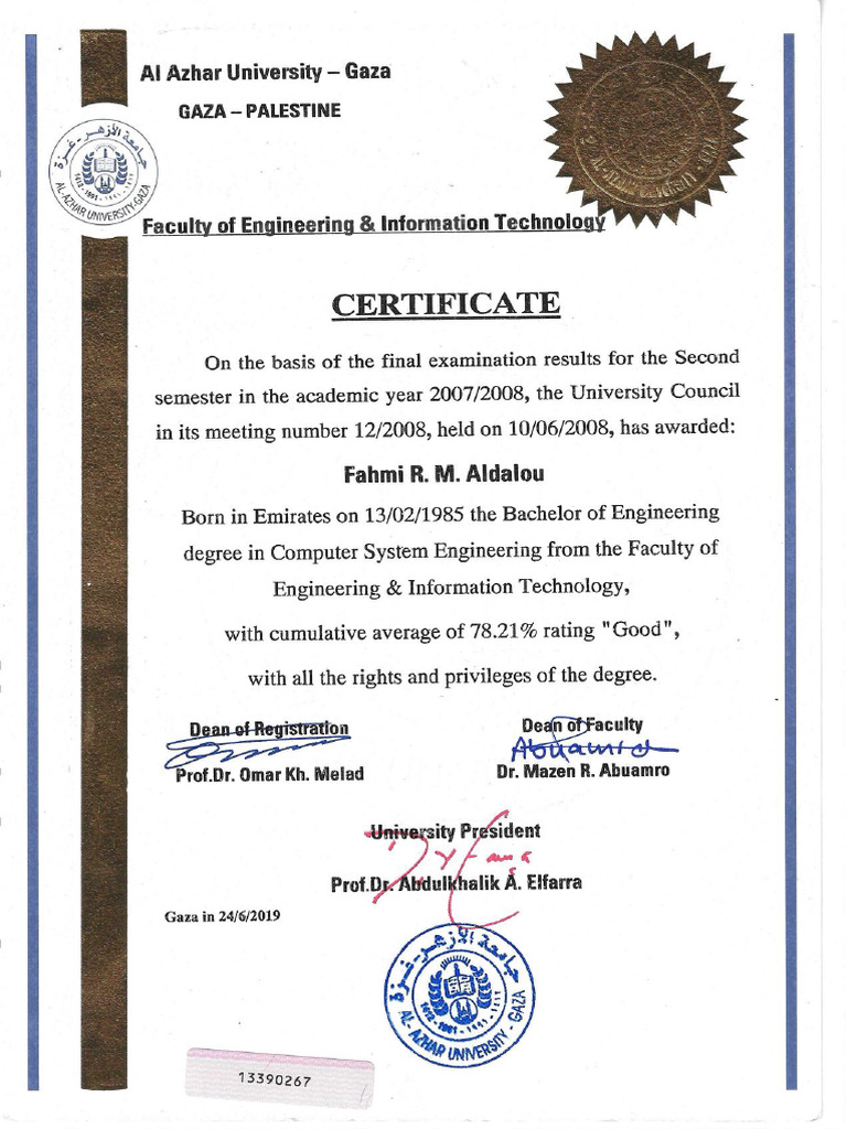 Fahmi's Certificate Back | PDF
