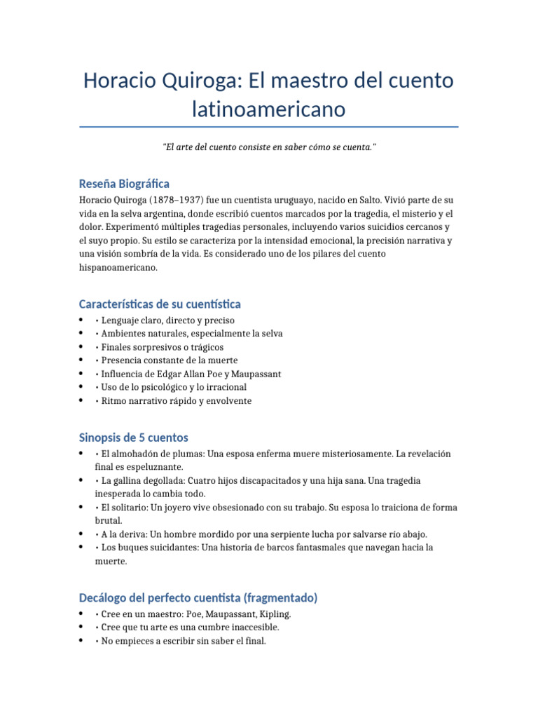 Triptico Horacio Quiroga | PDF