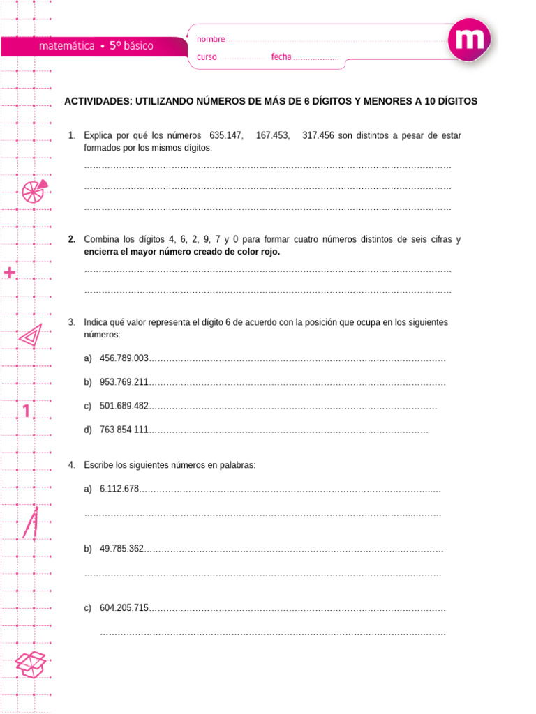 Ejercicios de Números de 6 Cifras | PDF | Aritmética | Números