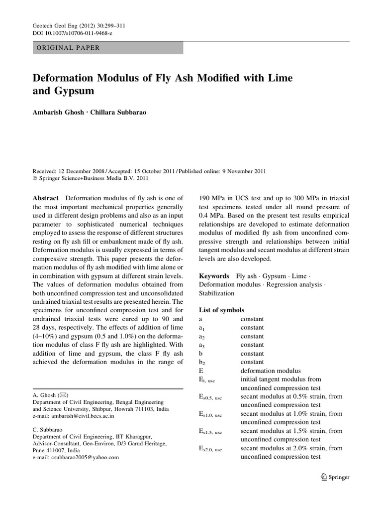 Deformation Modulus of Lime-Gypsum Fly Ash | PDF | Deformation ...