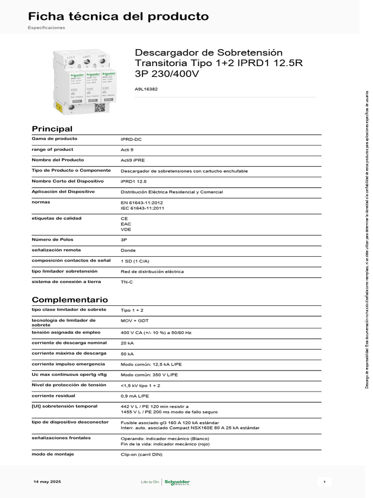 Schneider Electric Acti9 IPRD1 12 5 PRD1 Master A9L16382 | PDF ...