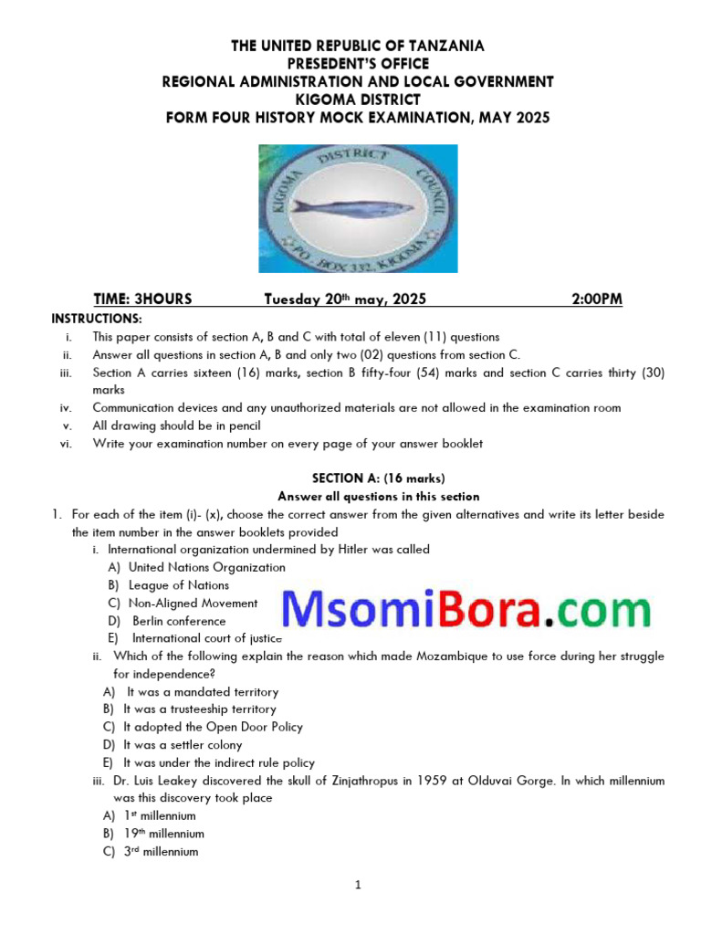 Kigoma District Form Four History Exam | PDF | Colonialism | Abolitionism