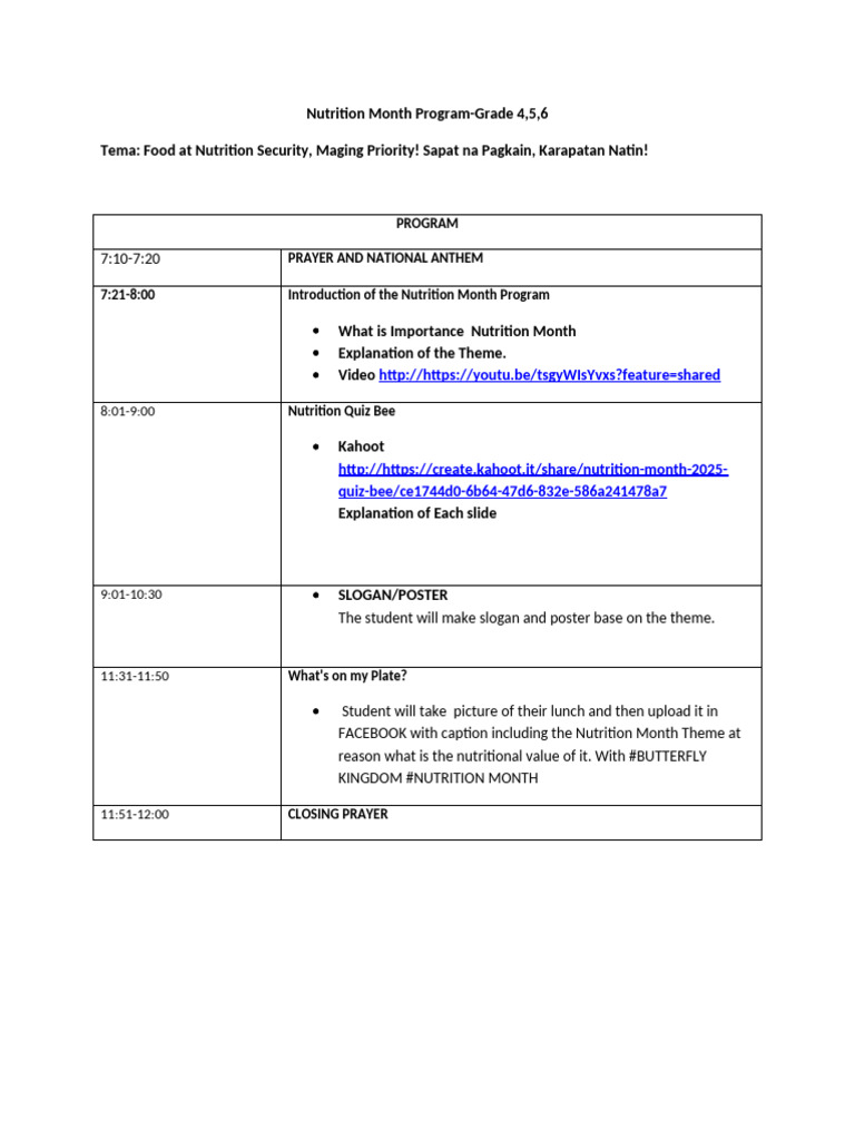 proposed Nutrition Month Program | PDF