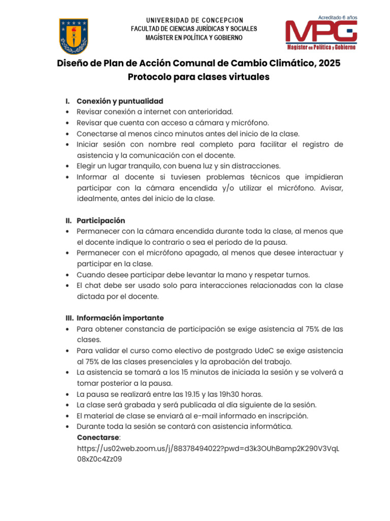 Protocolo de Clases Virtuales MPG Electivo Medioambiente 2025 PDF | PDF