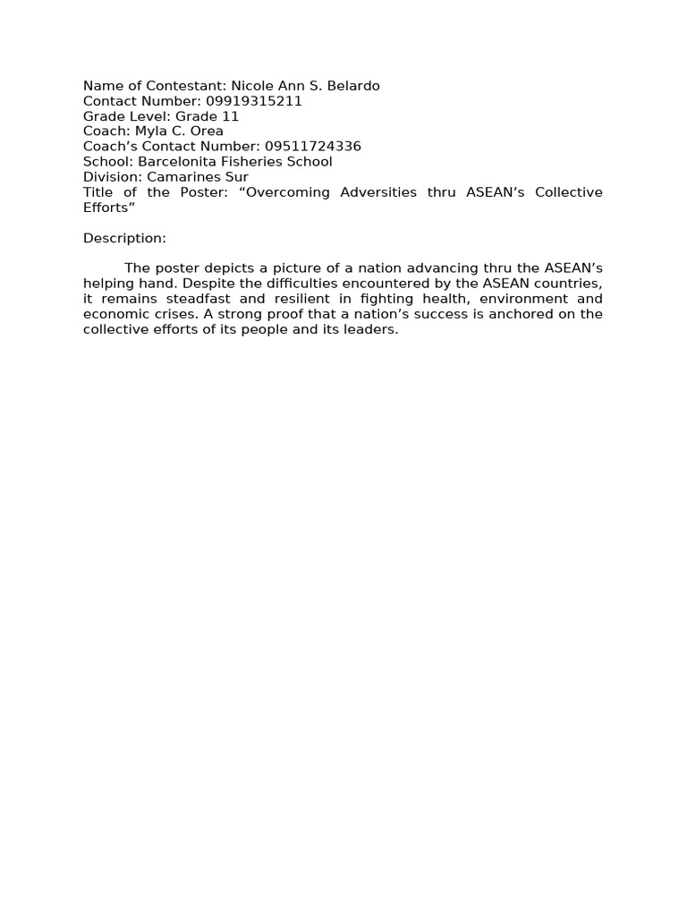 Asean Poster Making Contest - Barcelonita Fs-Cabusao Cam Sur | PDF