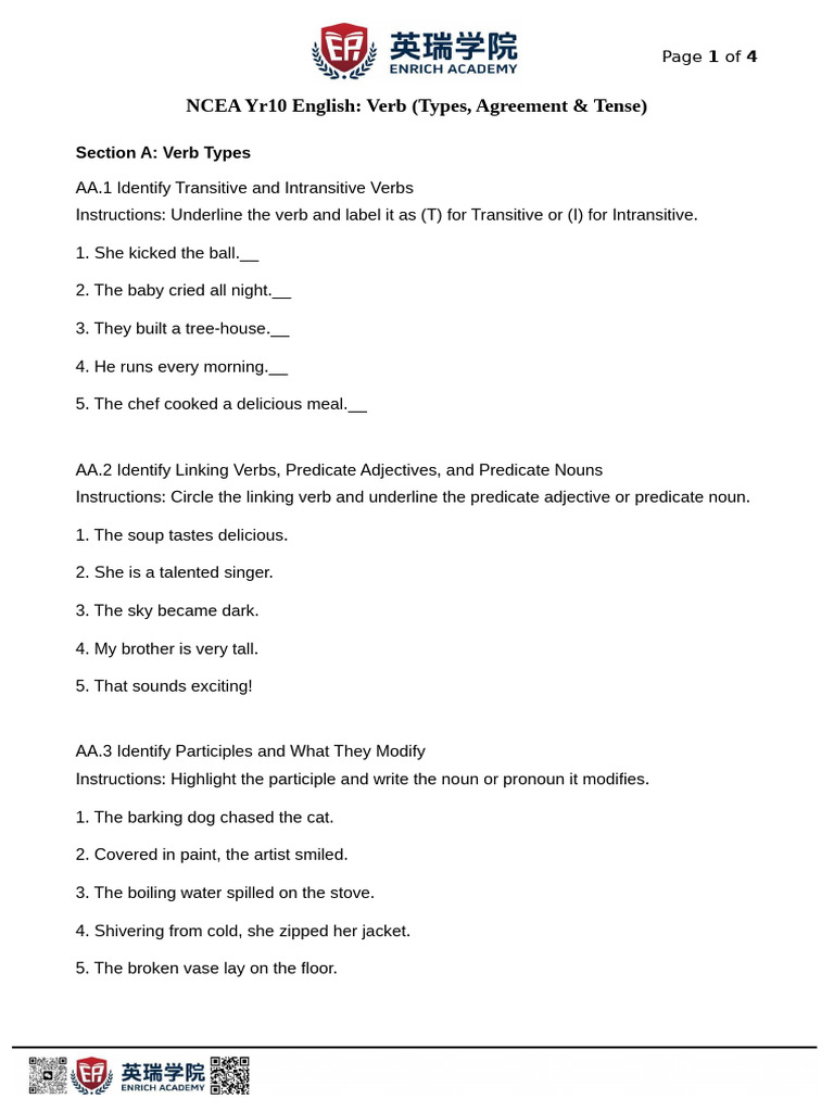 NCEA Year 10 English: Verbs Guide | PDF | Verb | Syntax