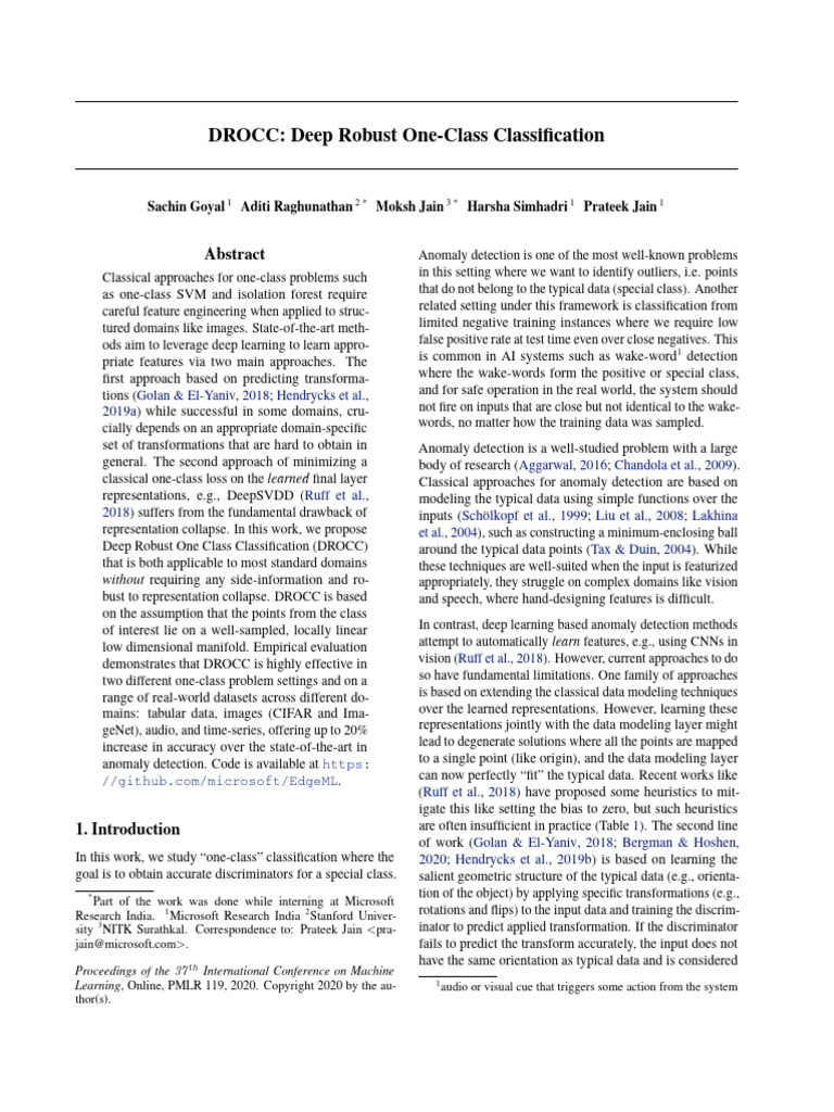 DROCC: Deep Robust One-Class Classification | PDF | Deep Learning | Statistical Classification