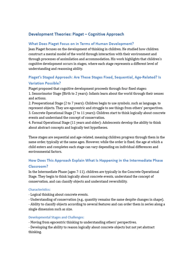 Development Theories Piaget Cognitive Approach | PDF | Neuroscience | Behavioural Sciences