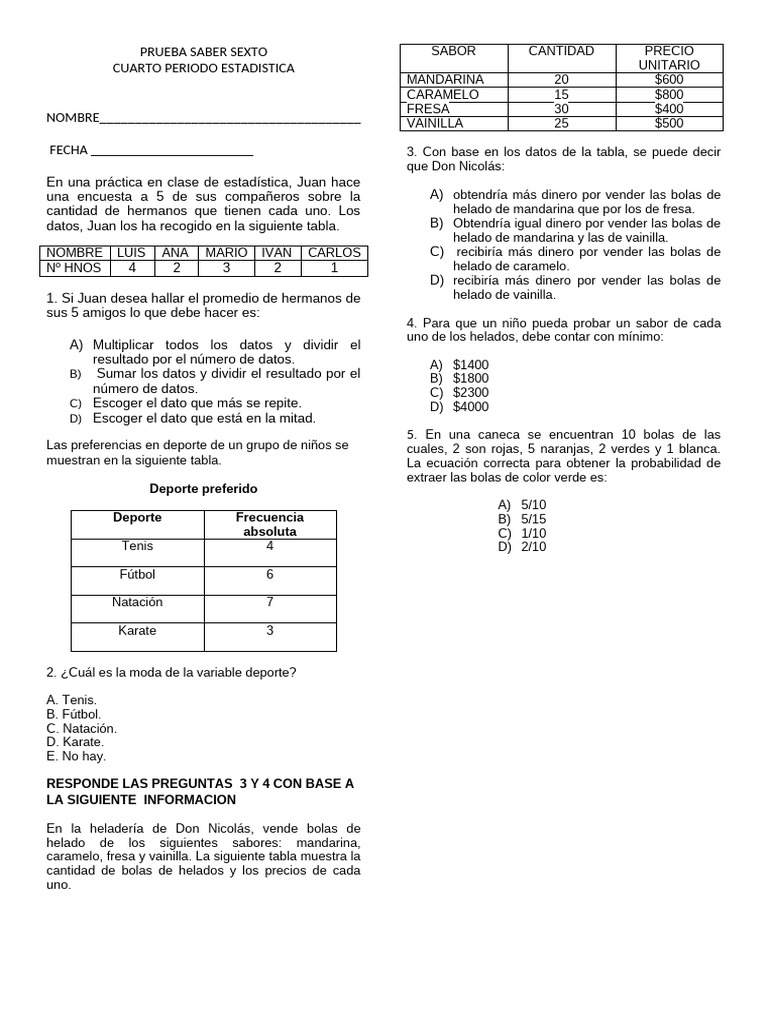 Prueba Saber Sexto Periodo 4 | PDF