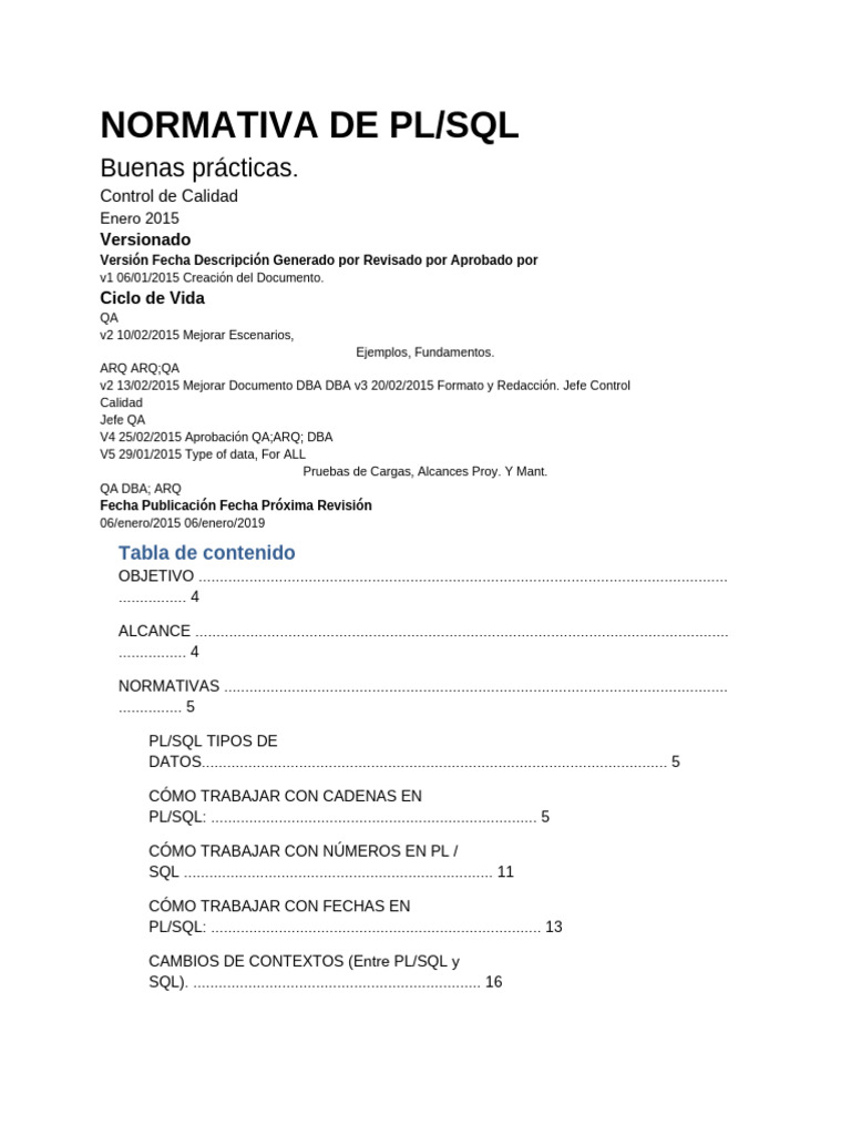 Normativa PLSQL V6 | PDF | Pl / Sql | SQL