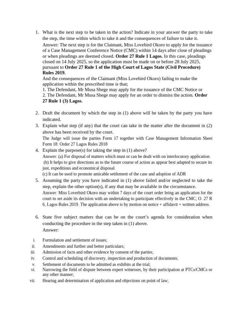 Lagos Case Management Conference Steps | PDF | Discovery (Law) | Justice