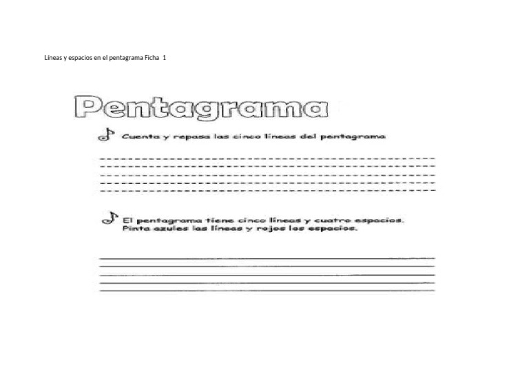 Líneas y Espacios en El Pentagrama Ficha 1 | PDF
