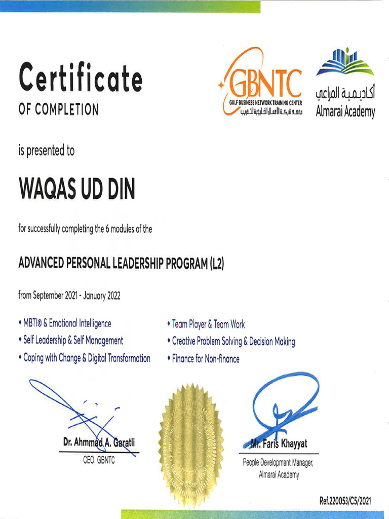 Certificate in Advanced Personal Leadership Program (L2) PDF | PDF