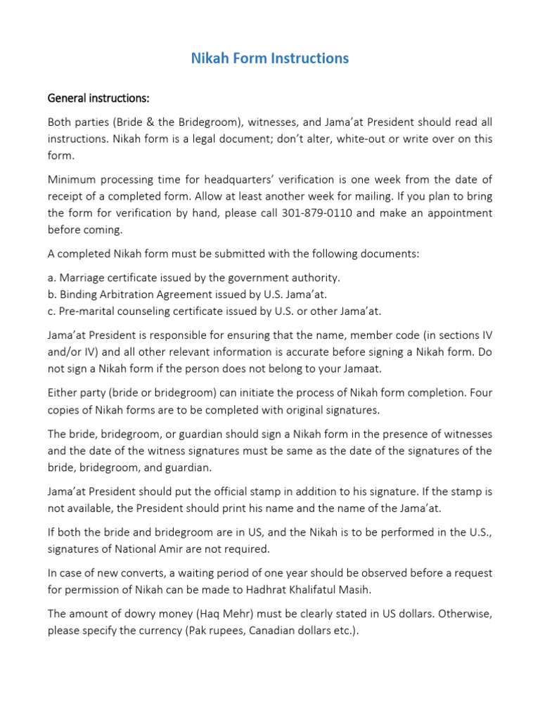 Nikah Form Completion Guide | PDF | Marriage | Social Institutions