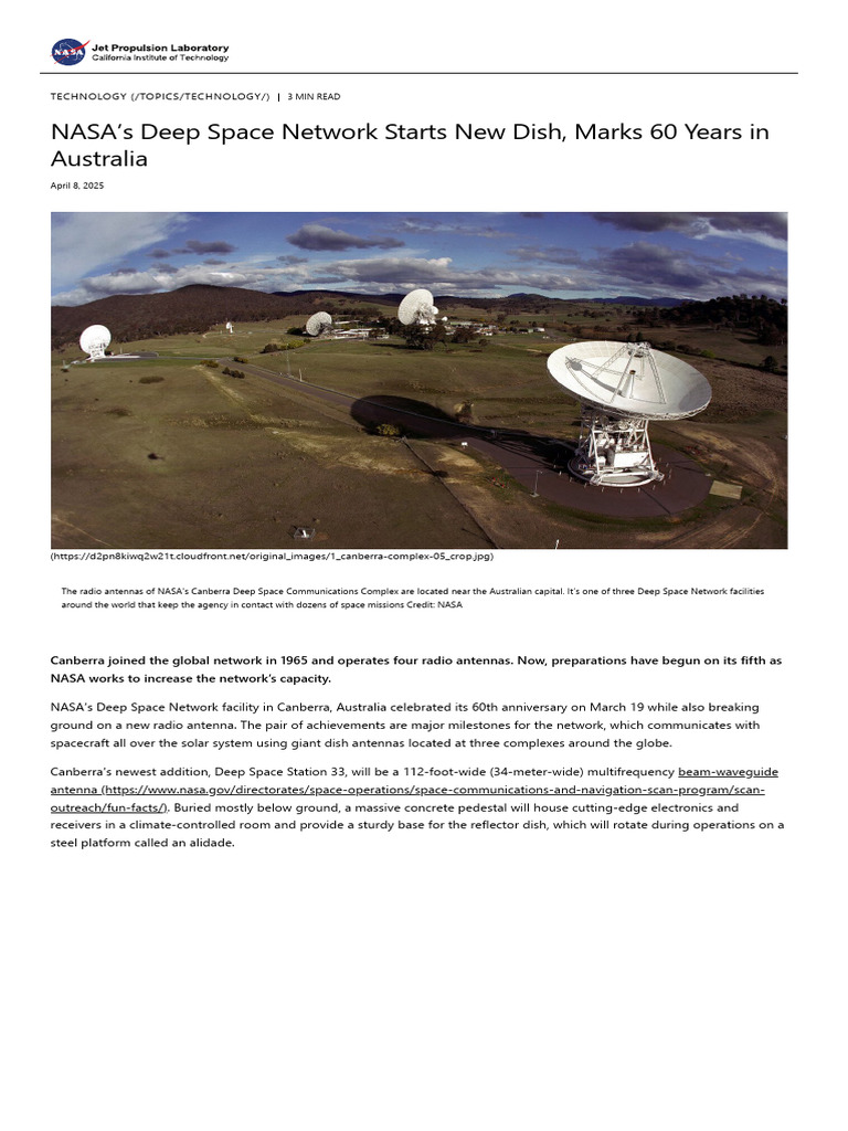 NASA's Deep Space Network Starts New Dish, Marks 60 Years in Australia - NASA Jet Propulsion ...