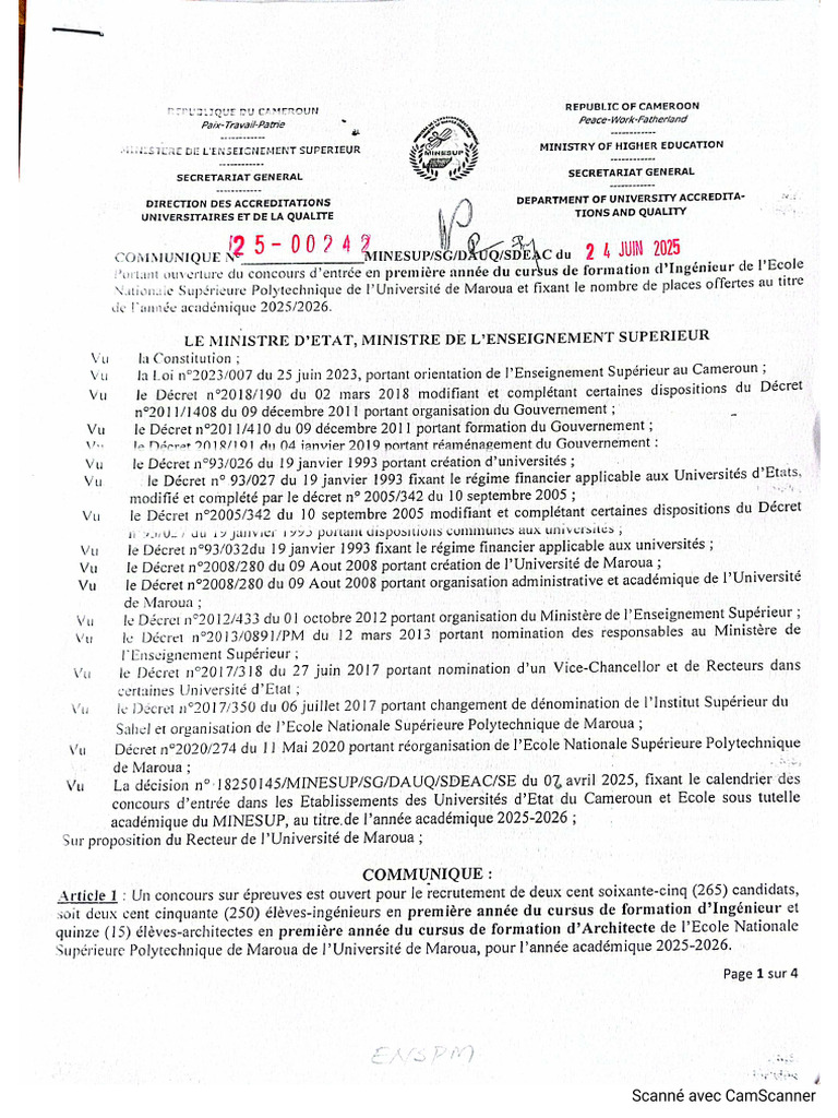 Concours ENSPM 1ere Année Ing 2025-2026 | PDF