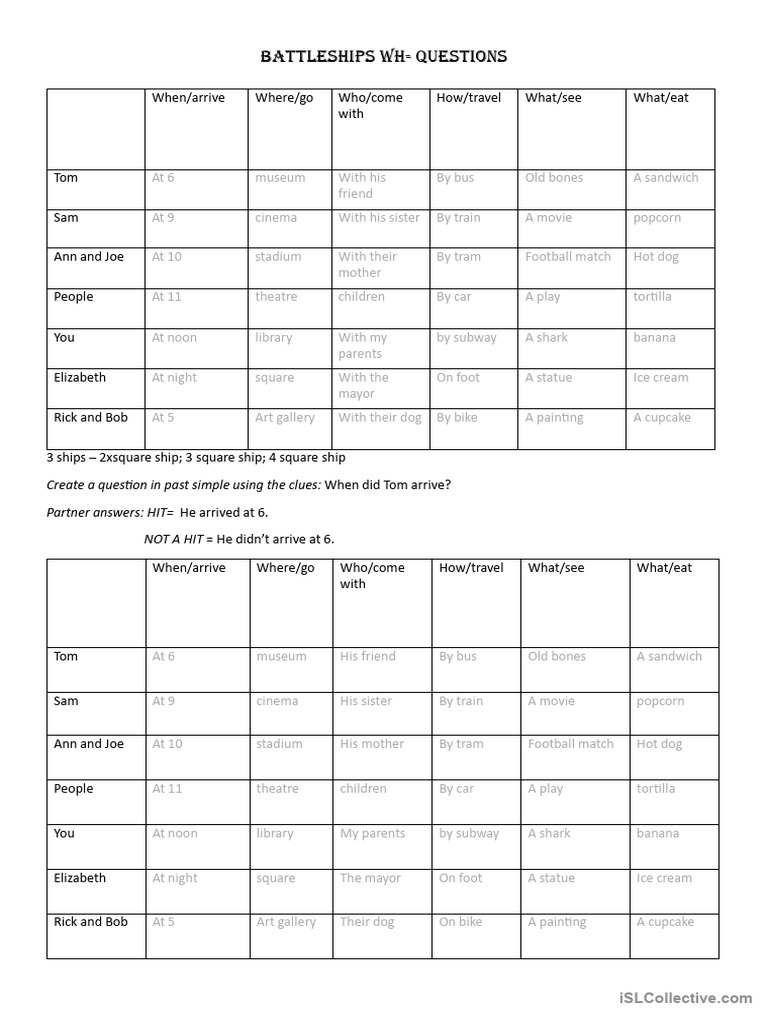 WH - Question Battleships Game | PDF