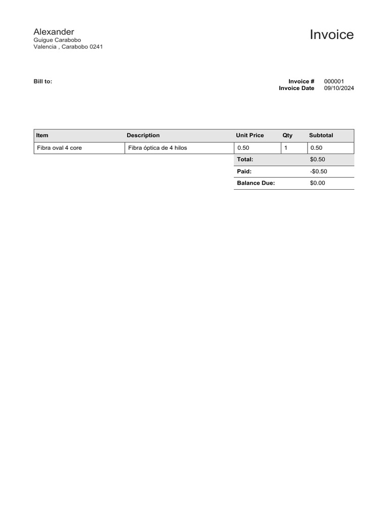 Invoice #000001 for Optical Fiber Service | PDF