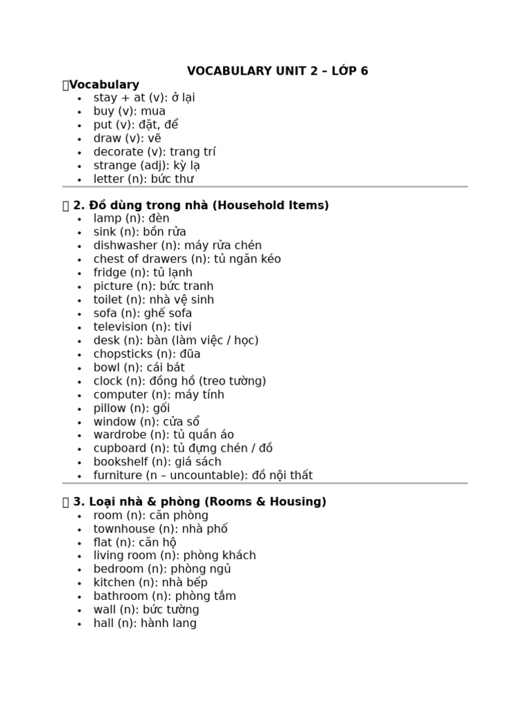 Vocabulary Unit 2 - L P 6 | PDF