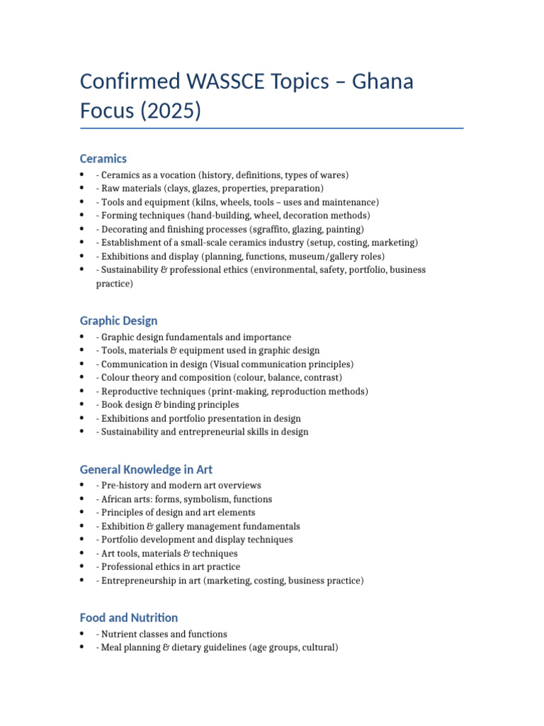 Confirmed WASSCE Topics for 2025 | PDF