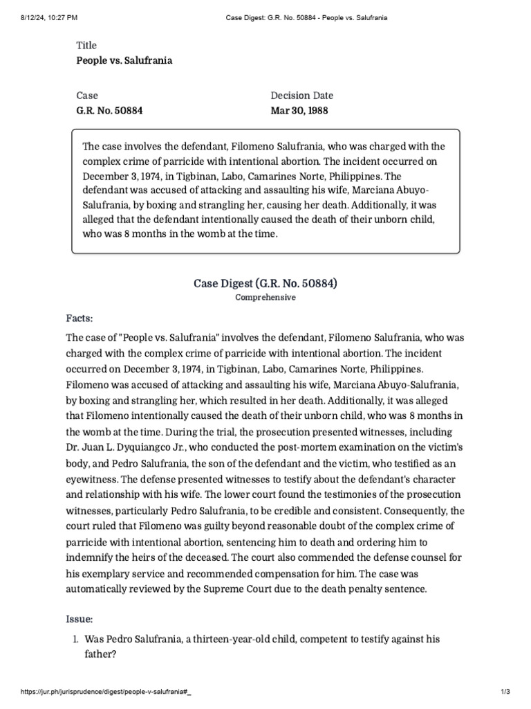 Case Digest G.R. No. 50884 People vs. Salufrania | PDF | Witness | Misconduct