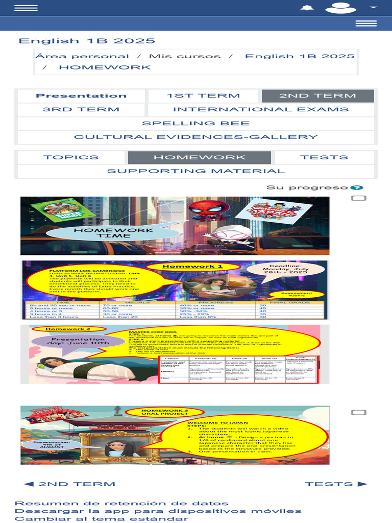 Curso English 1B 2025, Tema HOMEWORK | PDF