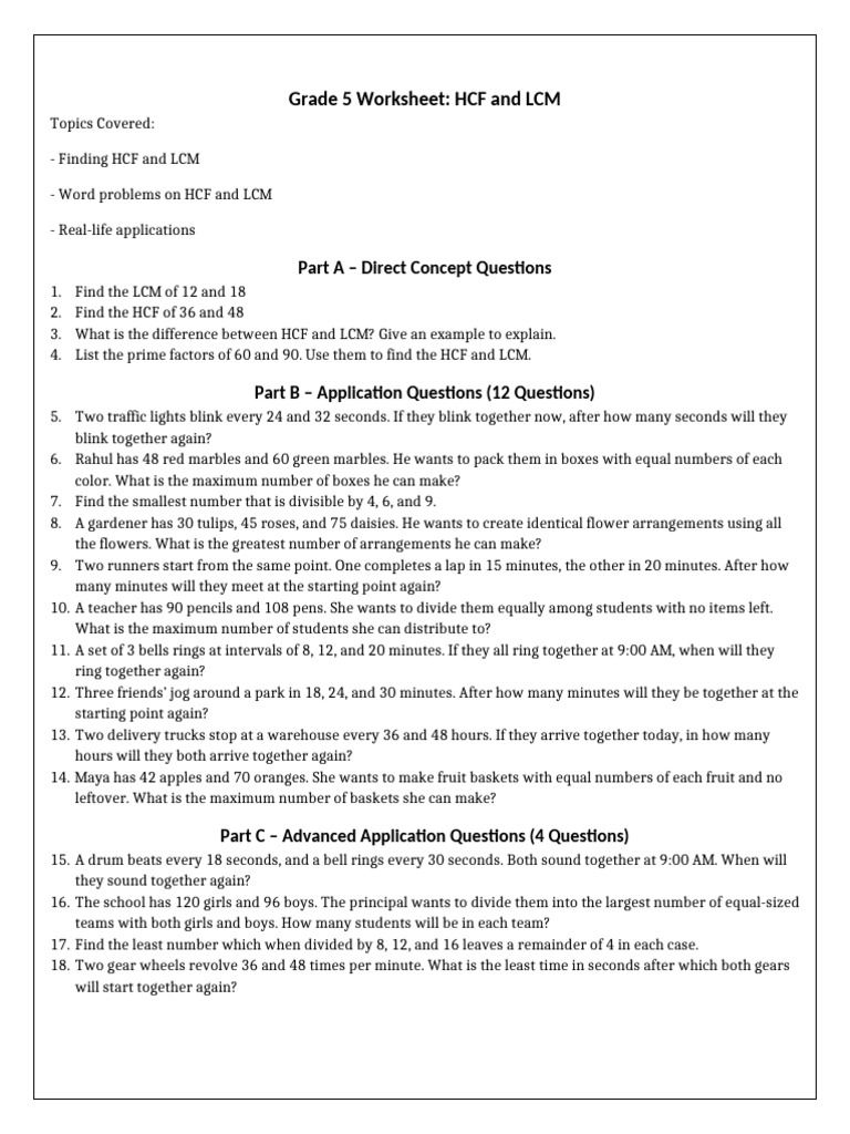 Grade 5 HCF and LCM Worksheet | PDF | Chess Theory | Chess
