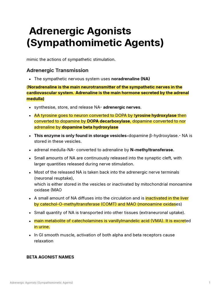 Adrenergic Agonists Overview and Uses | PDF | Norepinephrine | Medical ...
