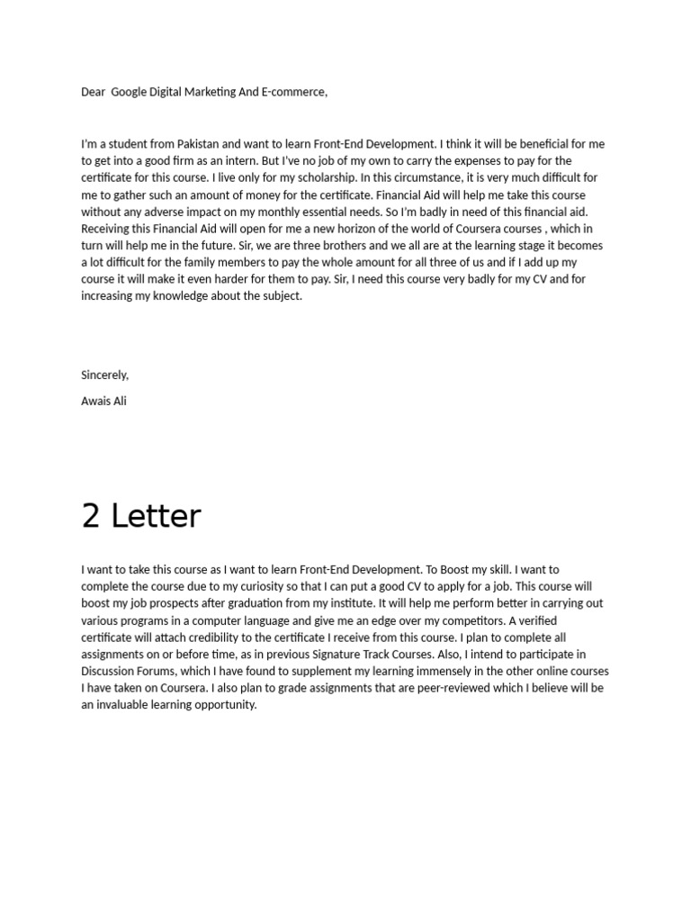 Coursera Cover Letter for DM Course | PDF