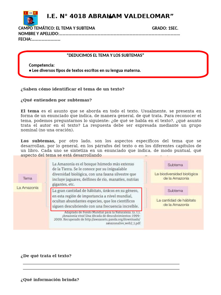 Identificación de Tema y Subtemas en Textos | PDF