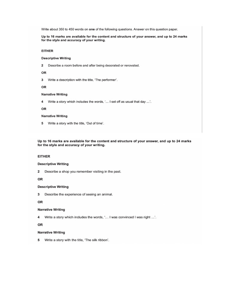 0500 Descriptive Narrative Questions | PDF