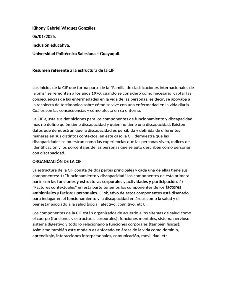 Resumen 300 Palabras de La CIF | PDF