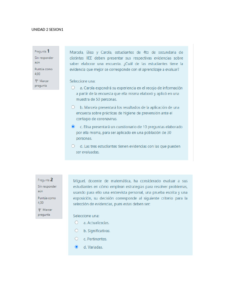 UNIDAD 2 SESION 1 Examen | PDF