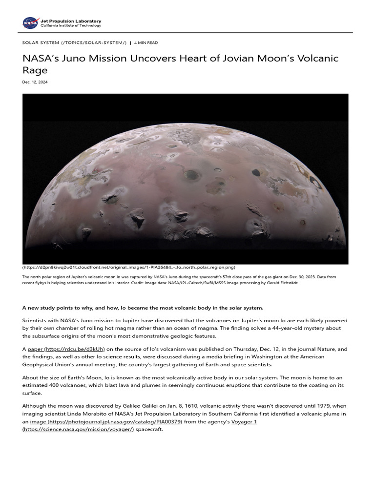NASA's Juno Mission Uncovers Heart of Jovian Moon's Volcanic Rage ...