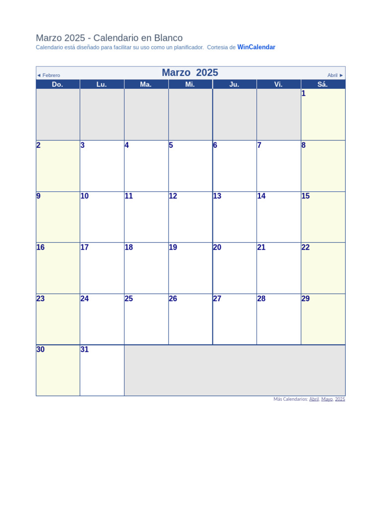 Calendario Marzo 2025 | PDF