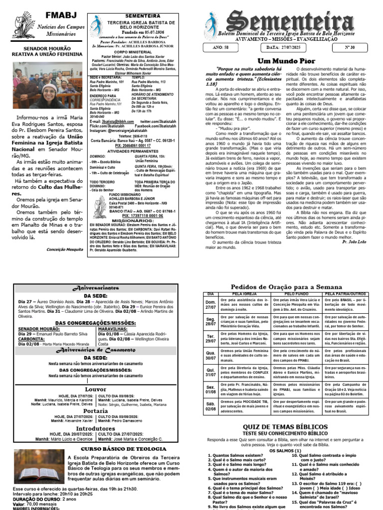 TIB - Sementeira 30 - 27jul2025 | PDF | Jacó | Livro de Ruth