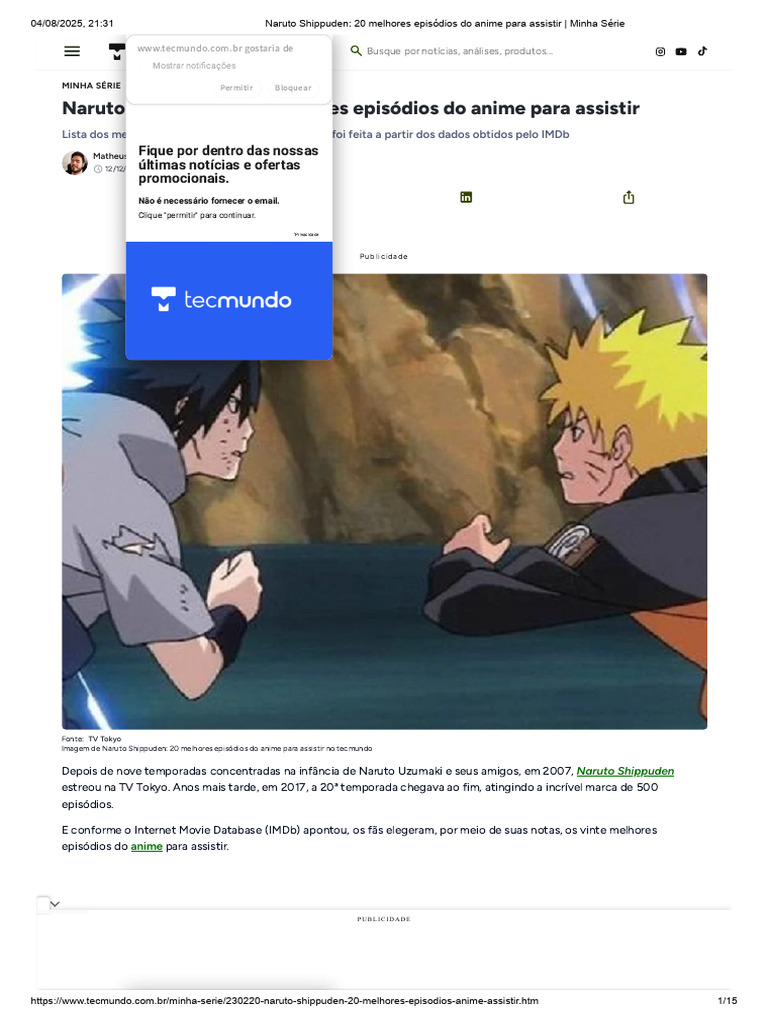 Melhores Episódios de Naruto Shippuden | PDF