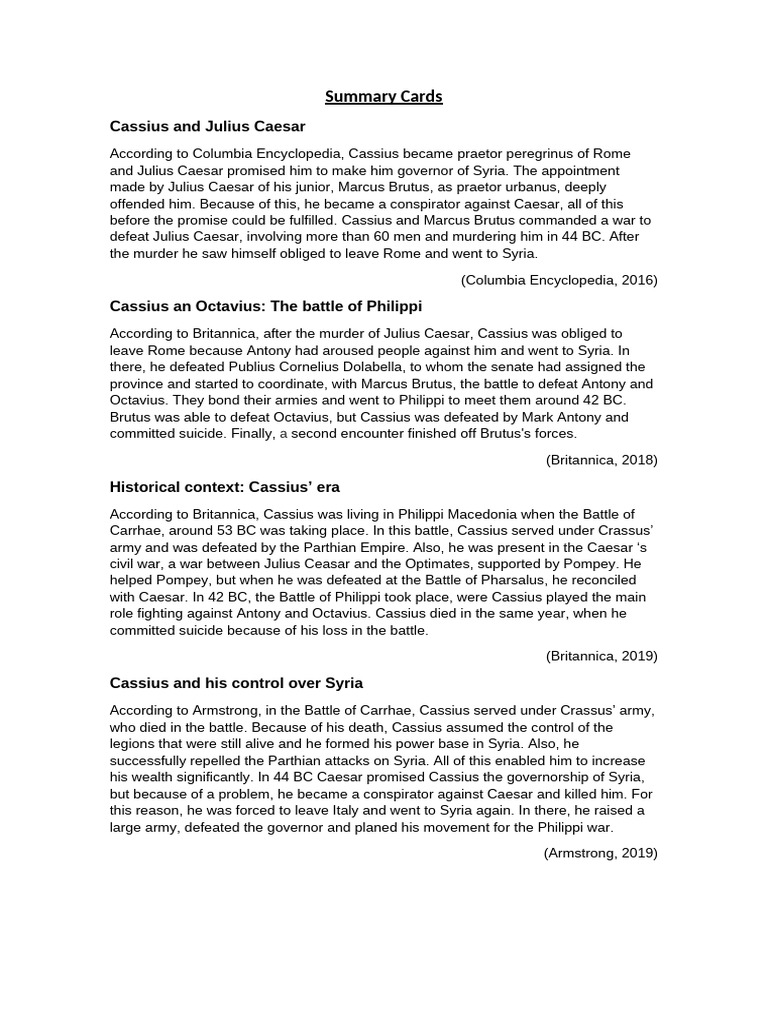Summary Cards Rome - Cassius and Julius Cesar, Etc. | PDF | Mark Antony ...