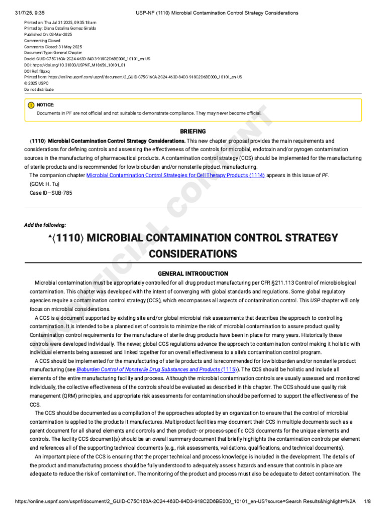 USP-NF 1110 Microbial Contamination Control Strategy Considerations ...