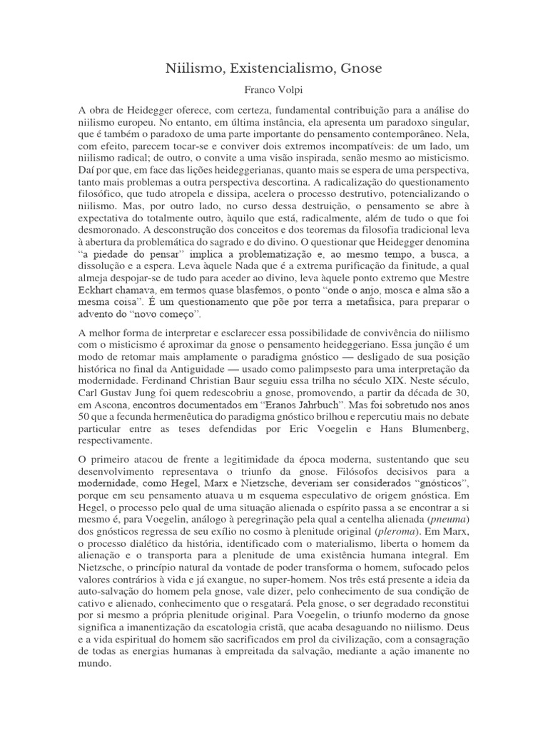 Niilismo e Gnose na Filosofia Contemporânea | PDF | Niilismo ...