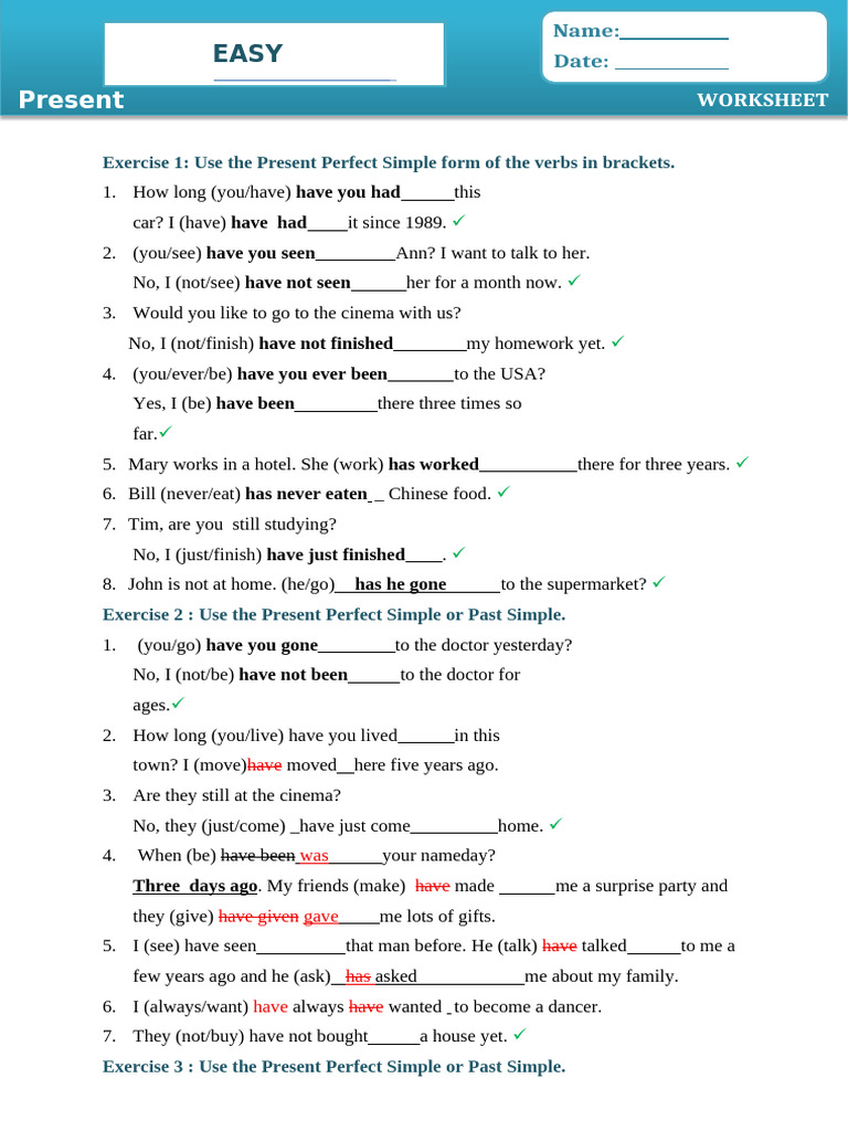 Present Perfect Grammar Worksheet | PDF | Language Mechanics ...