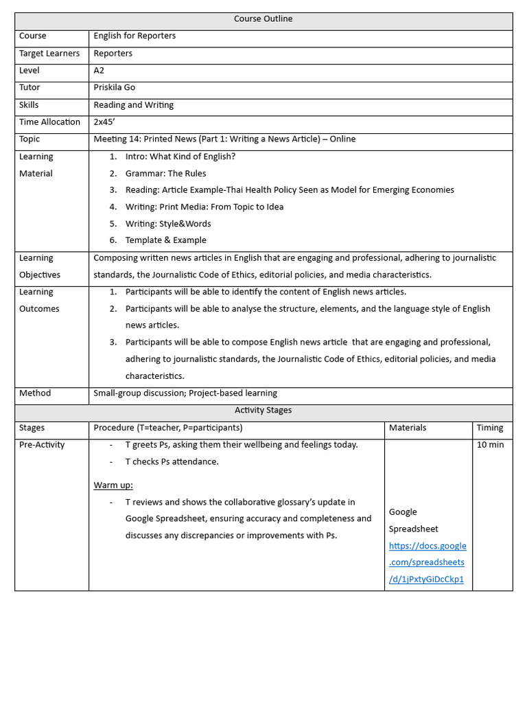 English for Reporters: Writing News Articles | PDF | News | Learning