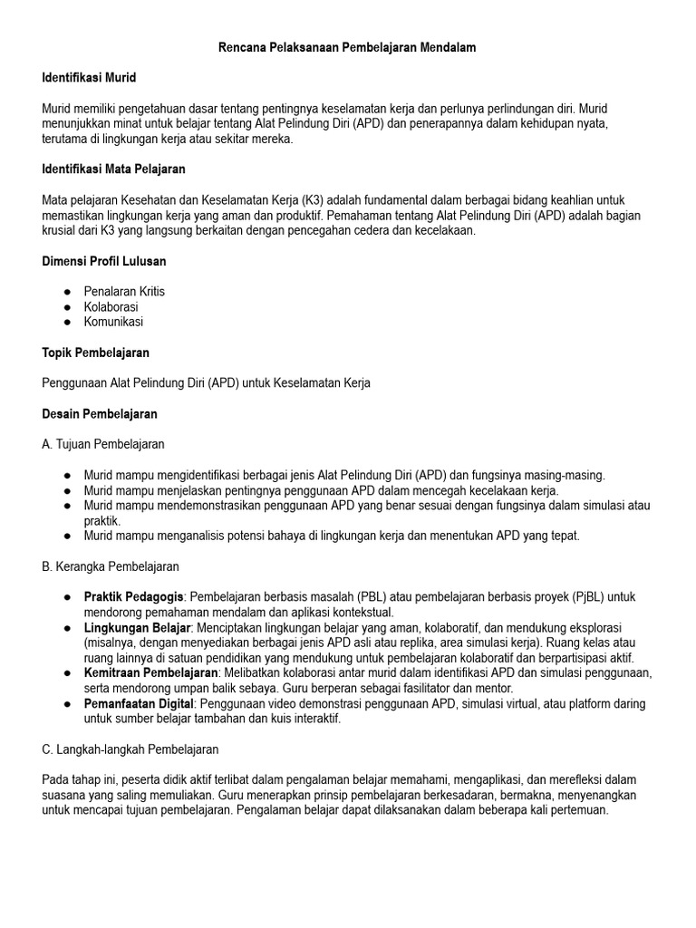 CONTOH RPP Pembelajaran Mendalam SMK Peer Teching | PDF