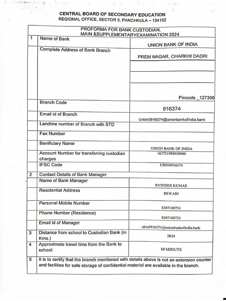 Performa For Bank Custodian | PDF