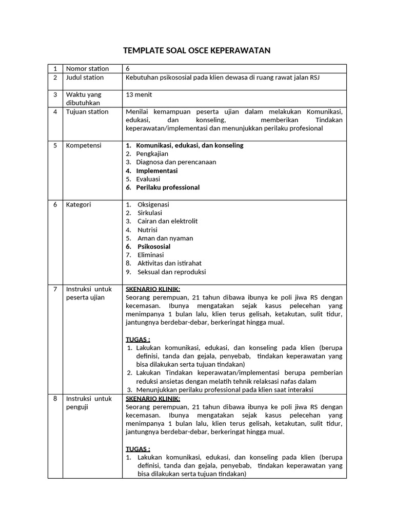 Soal 2 Dan Rubrik Penilaian OSCE DIII - 2025 - Yusnaeni Y - Salin | PDF